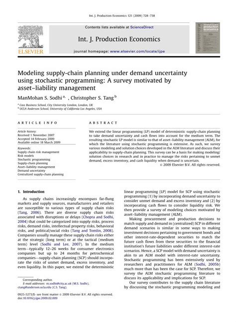 Pdf Modeling Supply Chain Planning Under Demand Uncertainty Using Stochastic Programming A