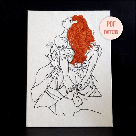 Red Hair Erotic Illustration Lineart Embroidery Pattern PDF Digital File Only Etsy
