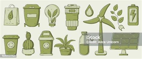 생태학 주제에 대한 개체 집합입니다 에코 라이프 스타일 폐기물 제로 재활용 친환경 줄이고 재사용하고 거부하십시오 녹색 지속 가능한 습관 개념입니다 귀여운 만화 스타일 현대