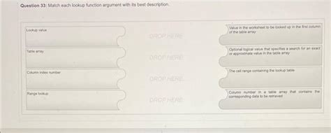 Solved Question Match Each Lookup Function Argument With Chegg