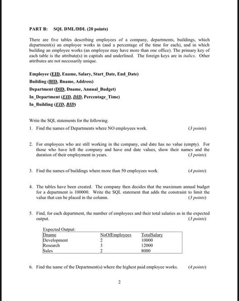 solved part b sql dml ddl 20 points there are five tables
