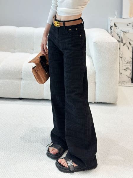 Джинсы Женский Miu Miu черный Деним размер 46 Молния Пуговицы Вышивка Китай На любой сезон