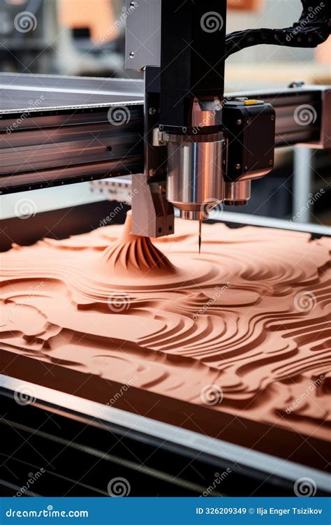 Cnc Machine Crafting Elaborate Design On Wood Showcasing Distinctive Wood Grain Patterns Stock