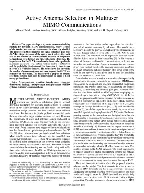 Active Antenna Selection In Multiuser Mimo Communications Download