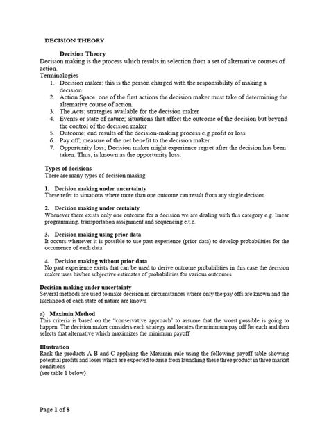 Decision Theory Pdf Decision Making Applied Mathematics