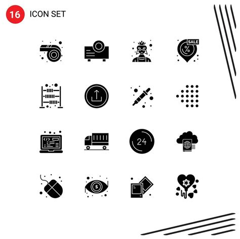 Set Of 16 Vector Solid Glyphs On Grid For Finances Calculate Character Abacus Sale Editable
