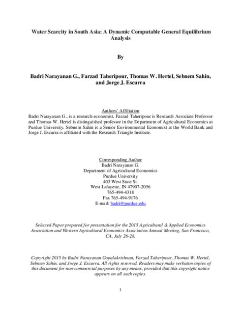 Pdf Water Scarcity In South Asia A Dynamic Computable General