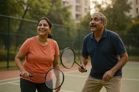 Happy Seniors Playing Badminton Outdoors Free Photo Rawpixel