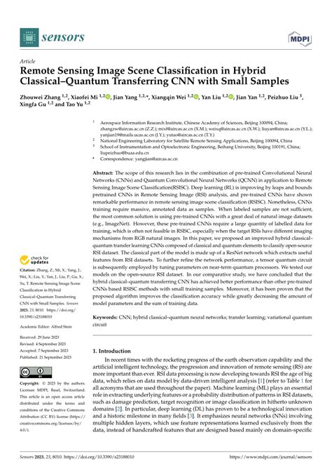 Pdf Remote Sensing Image Scene Classification In Hybrid Classical Quantum Transferring Cnn
