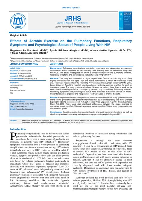 Pdf Effects Of Aerobic Exercise On The Pulmonary Functions Respiratory Symptoms And