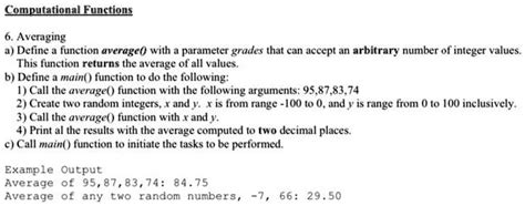 Computational Functions 6 Averaging A Define A Function Average With A Parameter Grades That
