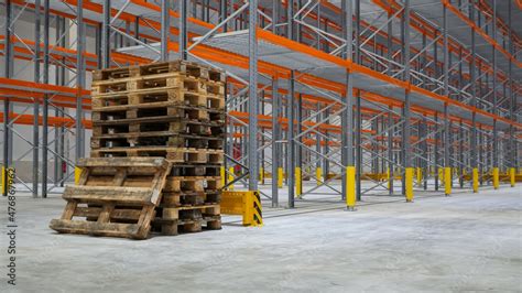 Empty Stack Pallets In Logistics Warehouse Stock Photo Adobe Stock