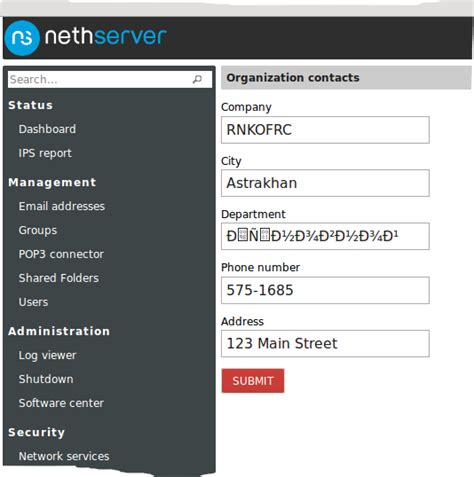 Error Encoding In The Contact Organization Bug Nethserver Community
