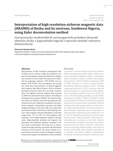 Pdf Interpretation Of High Resolution Airborne Magnetic Data Hramd Of Ilesha And Its