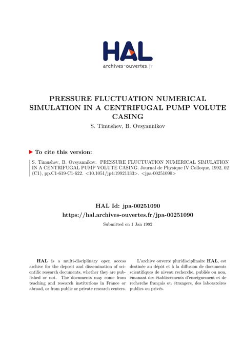 pdf pressure fluctuation numerical simulation in a centrifugal pump