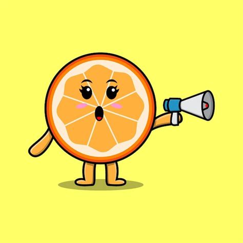 귀여운 만화 오렌지 과일은 확성기와 이야기 프리미엄 벡터