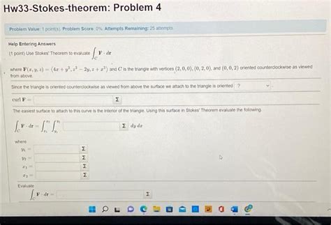 Solved Hw Stokes Theorem Problem Problem Value Chegg Com