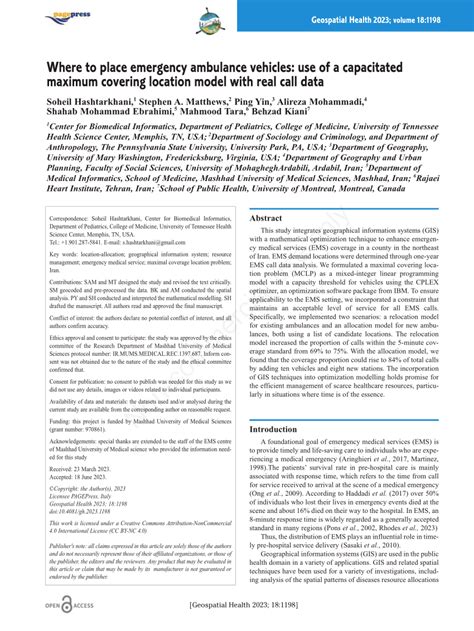 PDF Where To Place Emergency Ambulance Vehicles Use Of A Capacitated