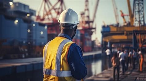 Premium Ai Image A Man Wearing Full Ppe Standing Looking At Port Cargo Container Box At A