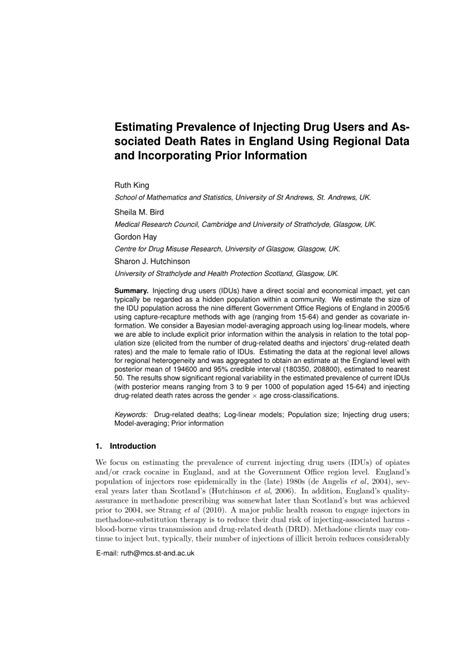 Pdf Estimating Prevalence Of Injecting Drug Users And Associated Death Rates In England Using