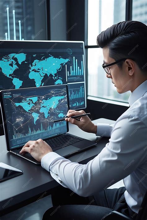 Premium Photo Businessman Using Tablet Data Analysis Interface Global Network