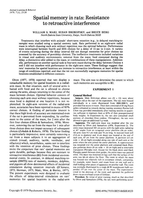 Pdf Spatial Memory In Rats Resistance To Retroactive Interference