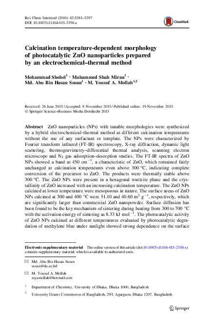 Pdf Calcination Temperature Dependent Morphology Of Photocatalytic Zno Nanoparticles Prepared