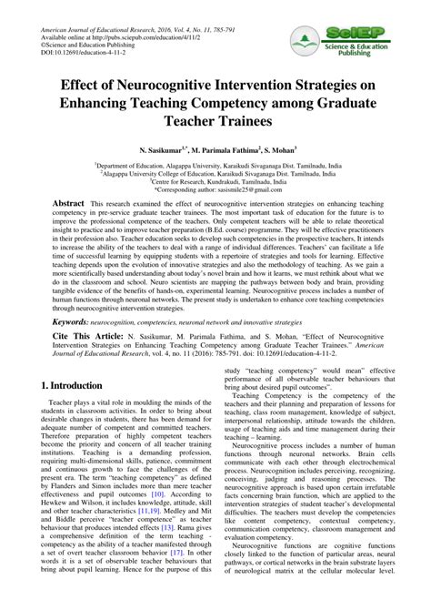 Pdf Effect Of Neurocognitive Intervention Strategies On Enhancing