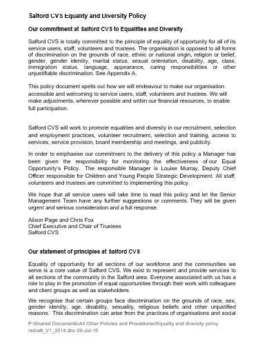 Free 10 Charity Equality And Diversity Policy Samples And Templates In Ms Word Pdf