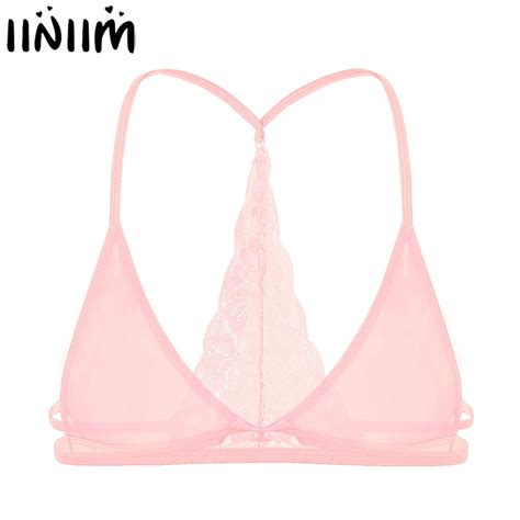 Iiniim 남성용 시시 란제리 브래지어 이국적인 탱크 시스루 레이스 Y 자형 백 와이어 프리 안감 없는 삼각형 브라렛 브라 탑탱크 Aliexpress