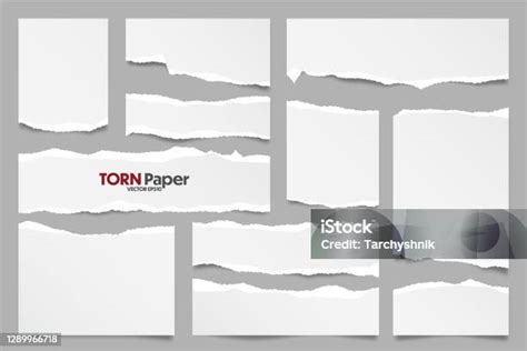 흰색 찢어진 종이 스트립 컬렉션 찢어진 가장자리가있는 현실적인 종이 스크랩 스티커 노트 노트북 페이지의 조각 벡터 일러스트레이션 0명에 대한 스톡 벡터 아트 및 기타 이미지