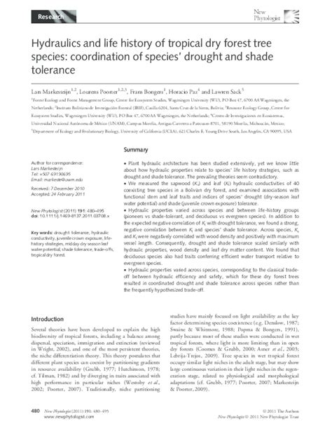 Pdf Hydraulics And Life History Of Tropical Dry Forest Tree Species