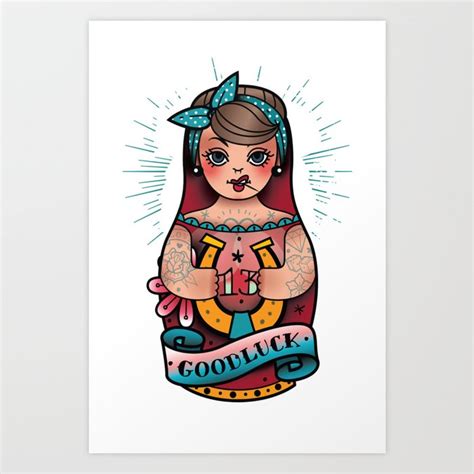 Rockabilly Pin Up Girl Tattoo Art Print By Caravanstudiodesign Society