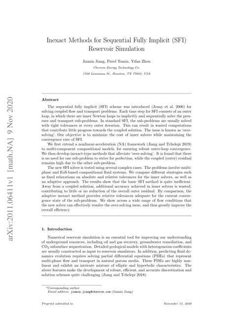 Pdf Inexact Methods For Sequential Fully Implicit Sfi Reservoir