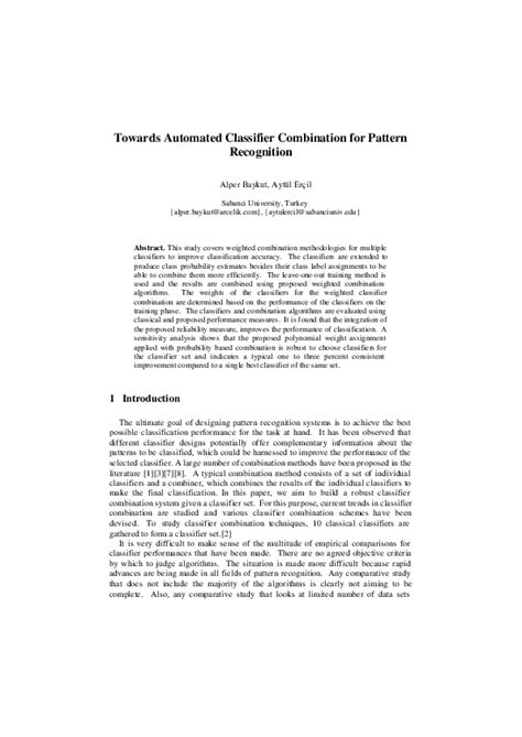 Pdf Towards Automated Classifier Combination For Pattern Recognition
