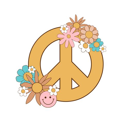 Retro Peace Symbol Groovy Decorative Element Isolated On White Cute