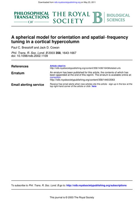 Pdf Spherical Model Of Orientation And Spatial Frequency Tuning In A