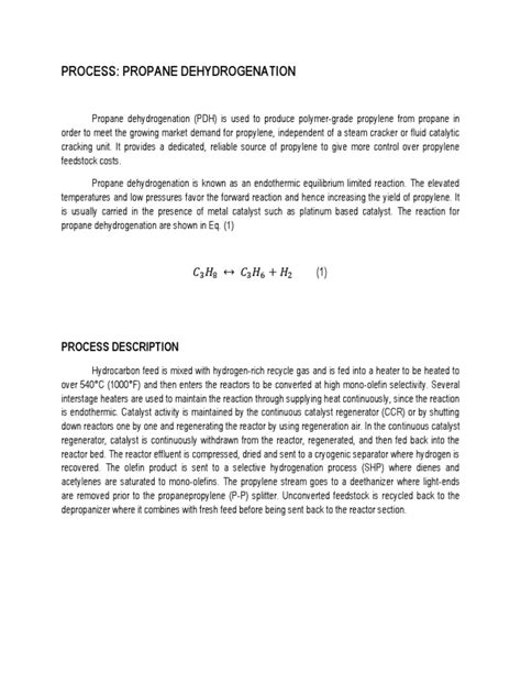Process Propane Dehydrogenation Download Free Pdf Propane Cracking Chemistry