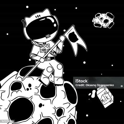 열린 공간에서 우주 비행사 Ufo 우주선 로켓 태양계 은하계 여행 은하 행성 소행성 혜성 별똥별 흑백 그림입니다 벡터 과학에 대한 스톡 벡터 아트 및 기타 이미지 Istock