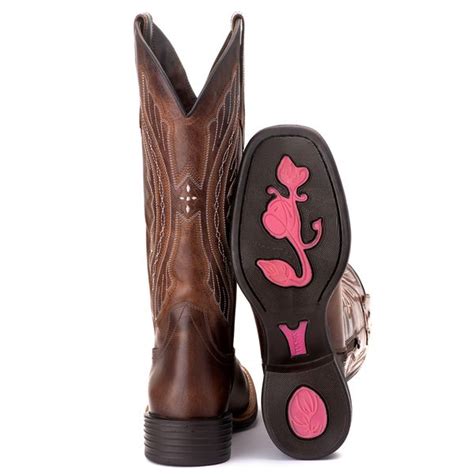 Bota Feminina Texana Tucson Couro Euro Texas Wisky Solado Flor