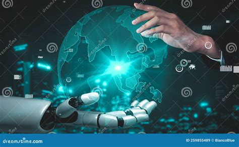 Futuristic Robot Artificial Intelligence Enlightening Ai Technology Concept Stock Illustration