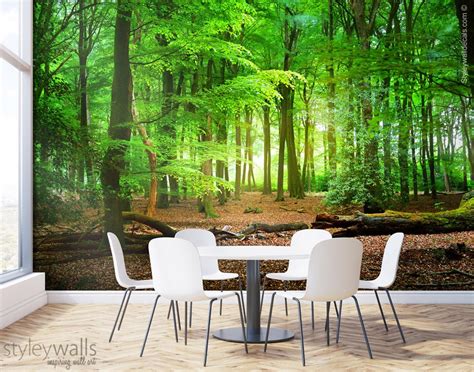 Green Forest Mural Wallpaper Trees Mural Nature Wall Art Mural