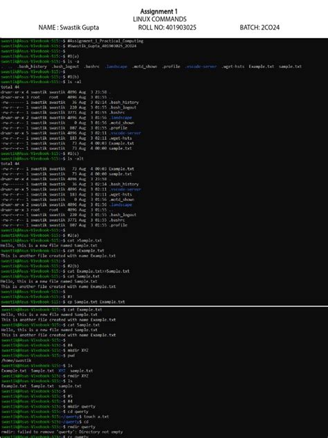Assignment 1 Linux Commands Name Swastik Gupta Roll No 401903025