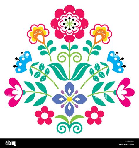 Floral Scandinavian Folk Art Vector Pattern Nordic Cute Folk Vector Greeting Card Design With