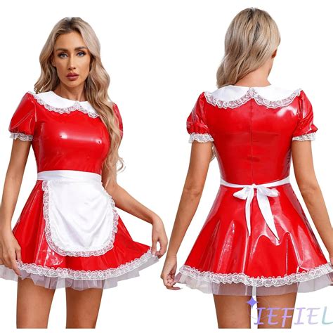 Womens Pole Dance Show Servants Cosplay Maid Latex Dress Carnival