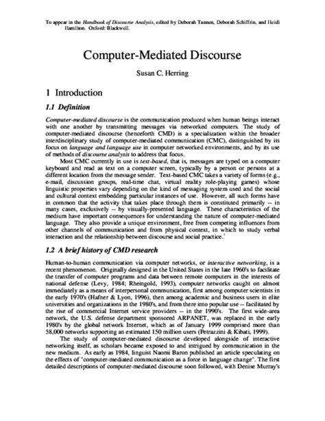 Pdf Computer Mediated Discourse