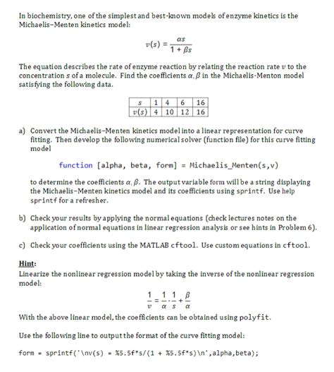 Solved PLEASE USE MATLAB In Biochemistry One Of The Chegg