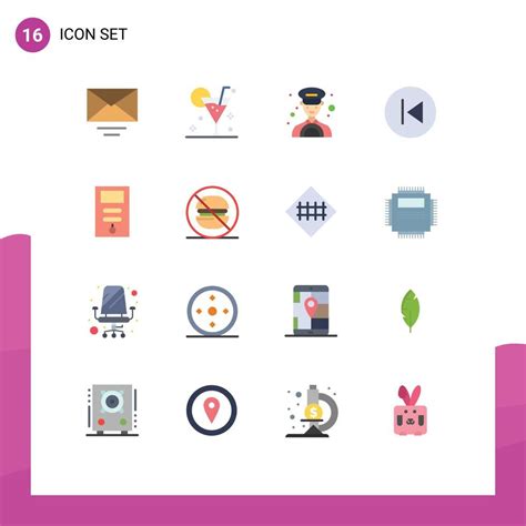 Mobile Interface Flat Color Set Of 16 Pictograms Of Cpu Music Car Arrows Left Arrow Left