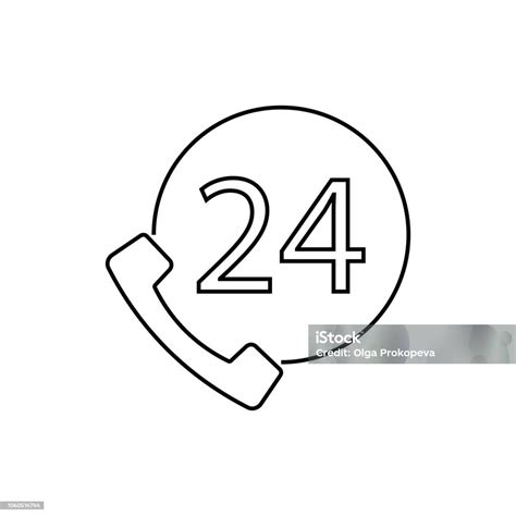 24 시간 전화 지원 라인 아이콘입니다 얇은 그래픽 요소 벡터 일러스트 레이 션 흰색 배경 Eps 10 개요 패턴 고객에 대한 스톡 벡터 아트 및 기타 이미지 Istock