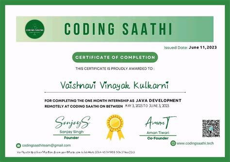 Vaishnavi Kulkarni On Linkedin Connections Codingsaathi Internship Codingsaathi Java
